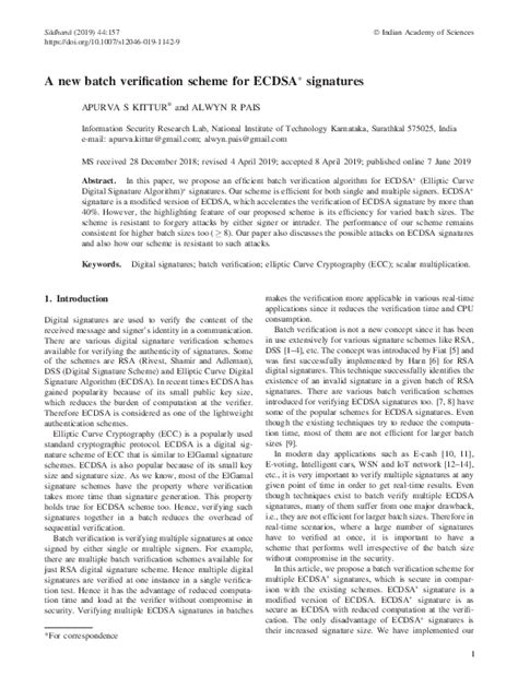 Pdf A New Batch Verification Scheme For Ecdsa Signatures