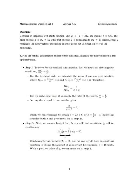 Microeconomics Question Set 4 20231107 Answerkey Pdf Utility