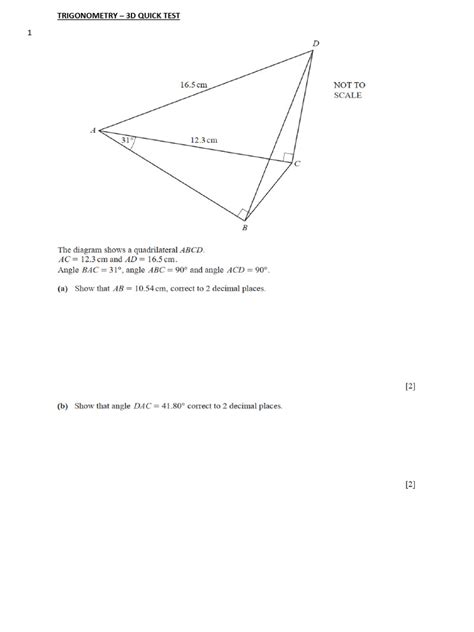 Igcse Trigonometry Test 1 3d Pdf