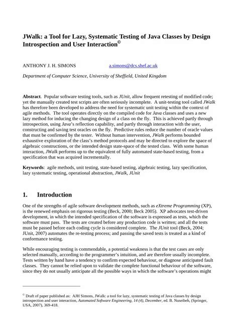 Pdf Jwalk A Tool For Lazy Systematic Testing Of Java Classes