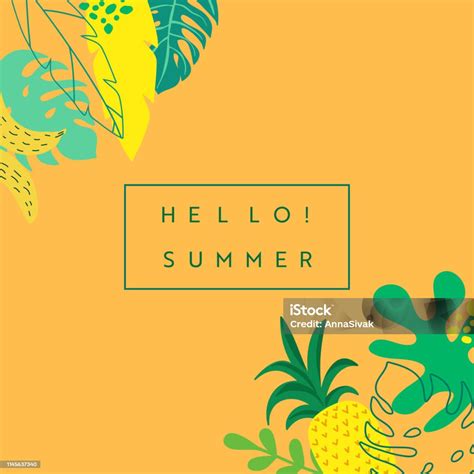 텍스트 여름 밝은 역동적 인 배경 포스터 커버 디자인 템플릿 소셜 미디어 이야기 봄 잎 파인애플과 트로픽 꽃 배경 화면을 위한 장소와 추상 열 대 배너의 벡터 세트 0명에