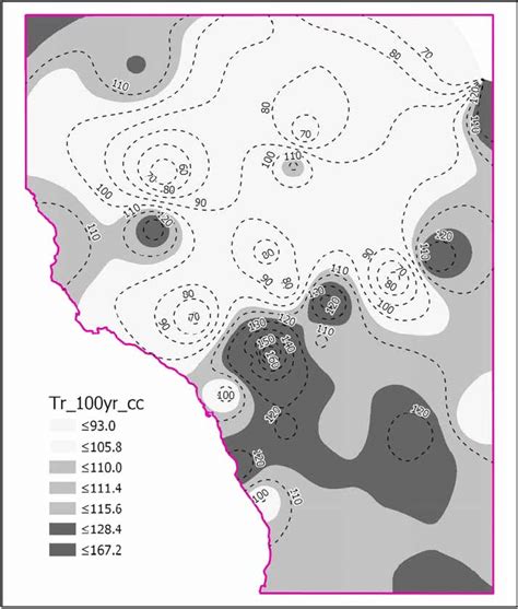 The Spatial Distribution Of Predicted Extreme Rainfall Of 100 Year