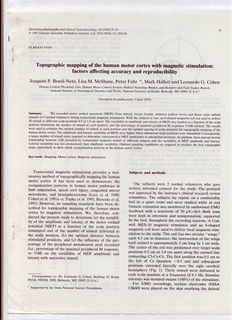 PDF Topographic Mapping Of The Human Motor Cortex With Magnetic Stimulation Factors Affecting