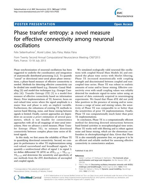 Pdf Phase Transfer Entropy A Novel Measure For Effective Connectivity Among Neuronal Oscillations