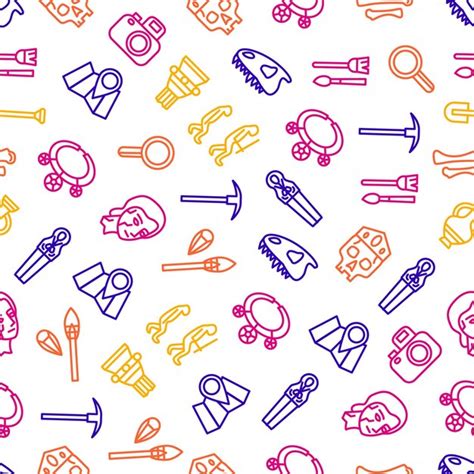 Premium Vector Archaeology Signs Thin Line Seamless Pattern Background Vector