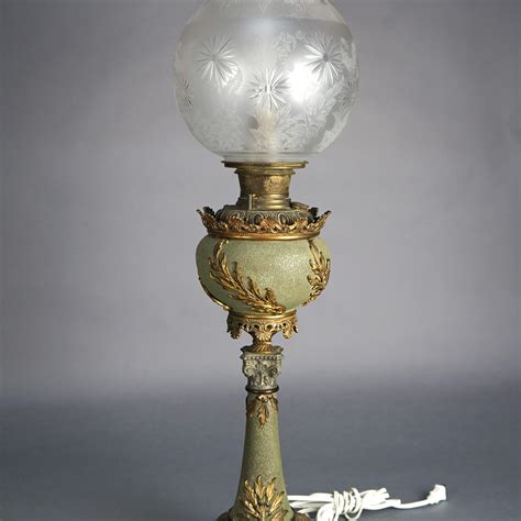 Antique Bradley And Hubbard Classical Brass Parlor Lamp With Verdigris