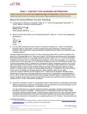 Edtpa Context For Learning Pdf Elementary Literacy Task Context For Learning Information