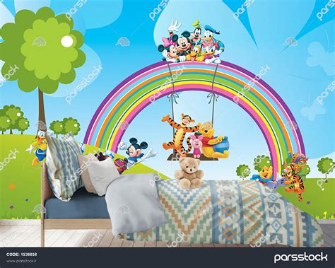 پوستر دیواری کارتونی رنگین کمان طبیعت حیوانات 1536858