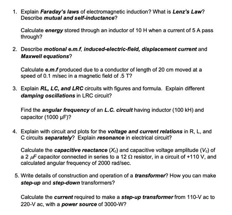 solved 1 explain faraday s laws of electromagnetic