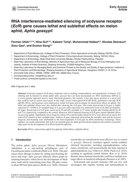 Pdf Rna Interference Mediated Silencing Of Ecdysone Receptor Ecr Gene Causes Lethal And