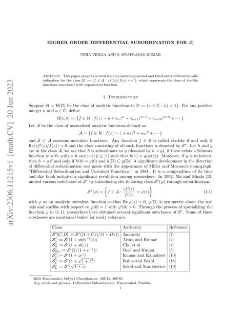 Pdf Higher Order Differential Subordination For Mathcal{s} { } {e}