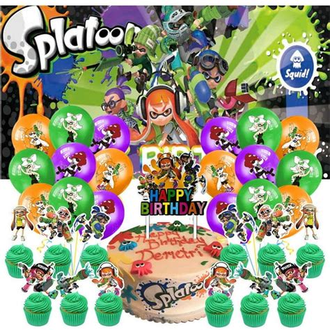 Splatoon Party Supplies Decor Kit Latex Balloons Birthday Cake Topper