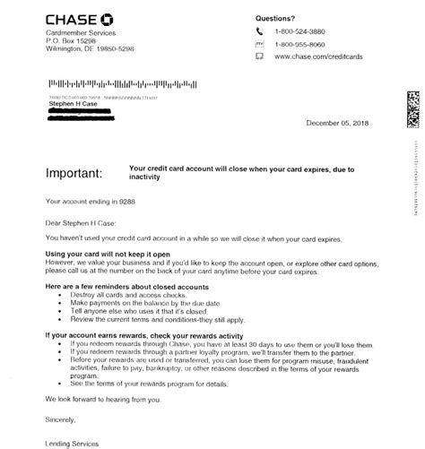 The Letter Not The Song From The S But From Chase Bank