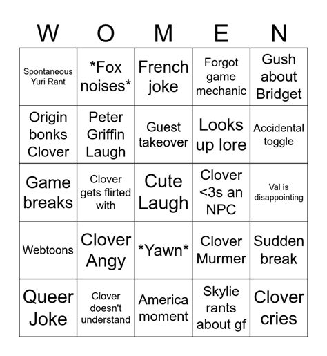 Clover Bingo Card