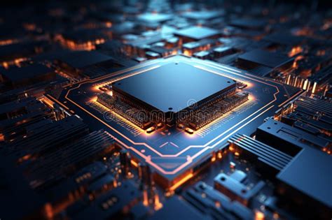 Close Up Of Circuit Board Interior Of A Computer With Neon Lights In