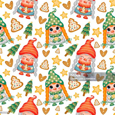 귀여운 만화 크리스마스 노움 여자 원활한 패턴 스칸디나비아 노메 소녀 원활한 패턴 크리스마스 원활한 패턴 12월에 대한 스톡 벡터 아트 및 기타 이미지 Istock