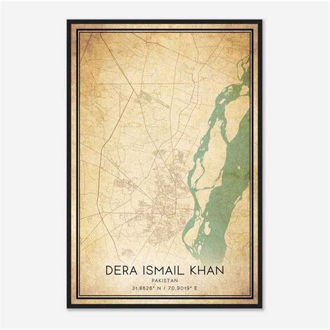 Vintage Dera Ismail Khan Pakistan Map Poster Dera Ismail Khan City Road Wall Art Print Custom