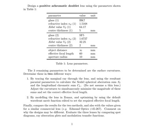 Solved Optical Design Assignment By Using Ansys Zemax