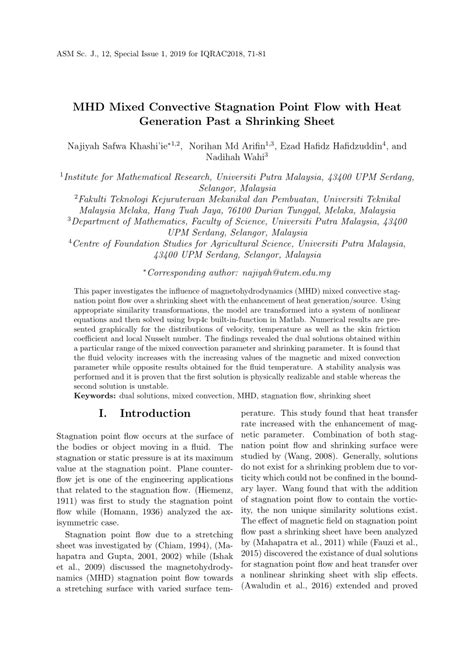 Pdf Mhd Mixed Convective Stagnation Point Flow With Heat Generation