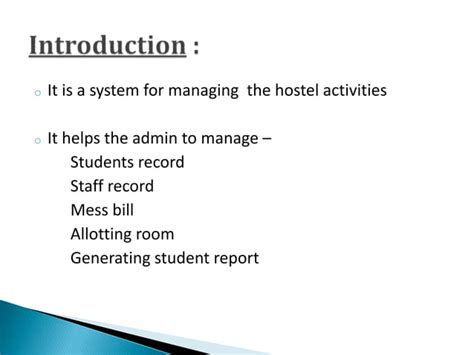 Hostel Management System Ppt Pptx Databases Computer Software And Applications