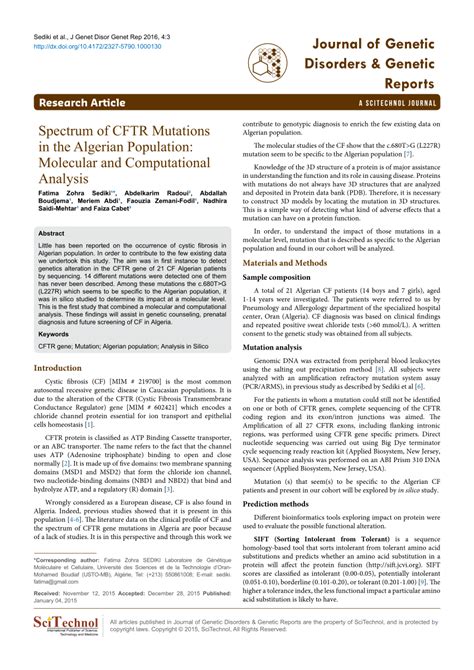 Pdf Spectrum Of Cftr Mutations In The Algerian Population Molecular