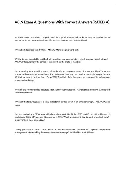 Acls Exam A Questions With Correct Answers Rated A Acls Stuvia Us