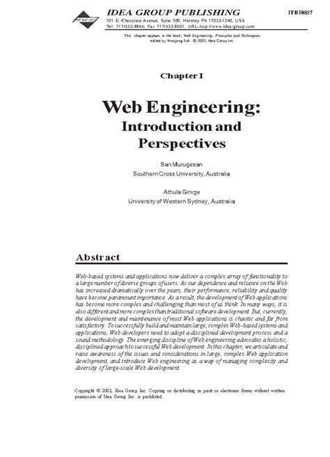 Chapter I Web Engineering Introduction Web Engineering 1 Copyright © 2005 Idea Group Inc