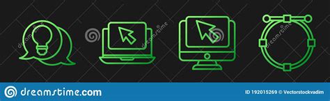 set line computer monitor and cursor light bulb with concept of idea
