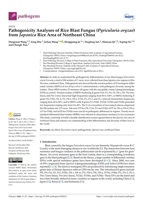 Pdf Pathogenicity Analyses Of Rice Blast Fungus Pyricularia Oryzae From Japonica Rice Area