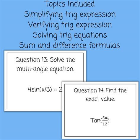 Simplifying Solving And Evaluating Trig Functions Task Cards By Vps Classroom