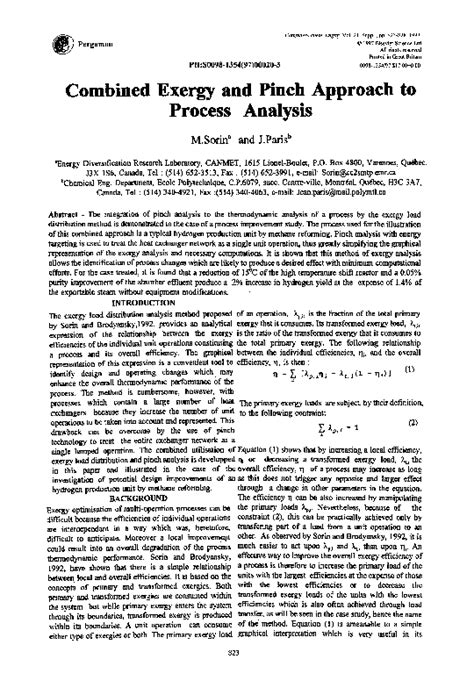 Pdf Combined Exergy And Pinch Approach To Process Analysis Mititelu