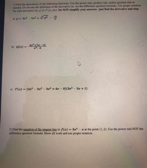 Solved 1 Find The Derivatives Of The Following Functions