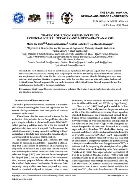Pdf Traffic Pollution Assessment Using Artificial Neural Network And Multivariate Analysis