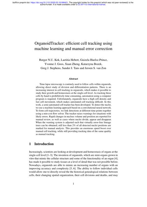 PDF OrganoidTracker Efficient Cell Tracking Using Machine Learning And Manual Error Correction