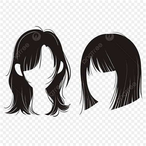 검은 길고 짧은 여자 일러스트 헤어 스타일 클립 아트 아름다운 긴 머리 칠흑 색 머리카락 헤어 스타일 맵 Png 일러스트