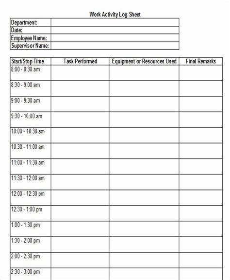Work Hours Log Sheet Peterainsworth