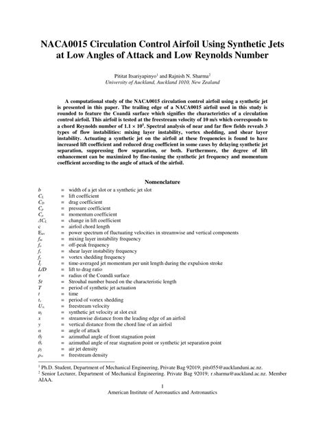 Pdf Naca0015 Circulation Control Airfoil Using Synthetic Jets At Low