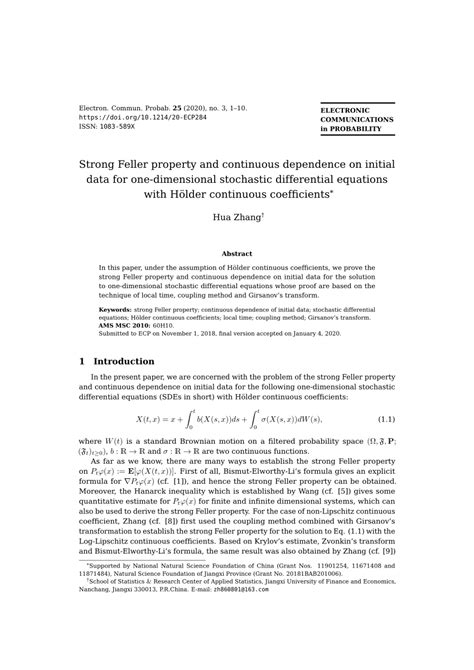 Pdf Strong Feller Property And Continuous Dependence On Initial Data For One Dimensional