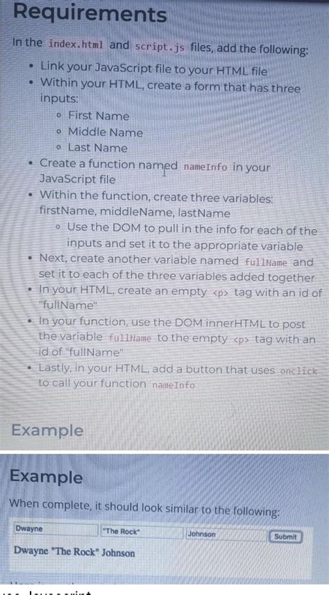 Solved Requirements In The Indexhtml And Scriptjs Files
