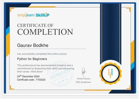 Gaurav Bodkhe On Linkedin Python Simplilearn Certified