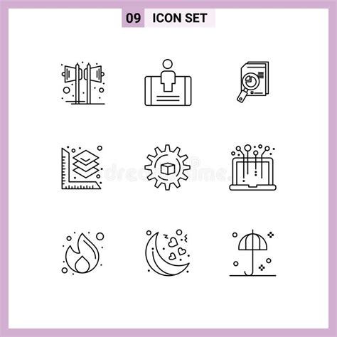 Mobile Interface Outline Set Of 9 Pictograms Of Printing Graph Social Data Analytics Stock