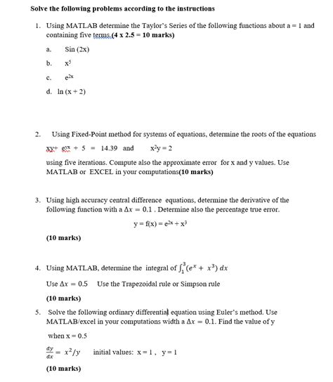 Solved Solve The Following Problems According To The