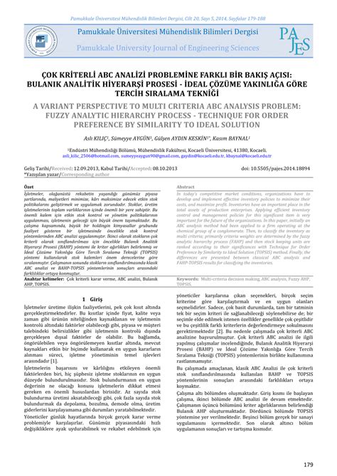 Pdf A Variant Perspective To Multi Criteria Abc Analysis Problem Fuzzy Analytic Hierarchy