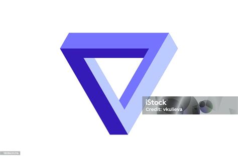 불가능한 삼각형 모양 착시 현상 삼각형 무한 루프 기호입니다 추상적이고 비현실적인 기하학적 형태 보라색 파란색 퍼즐 디자인 요소