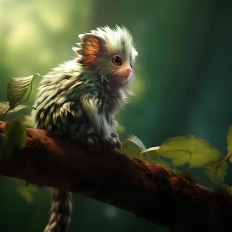 Premium Photo Small Marmoset Perched On Tree Branch