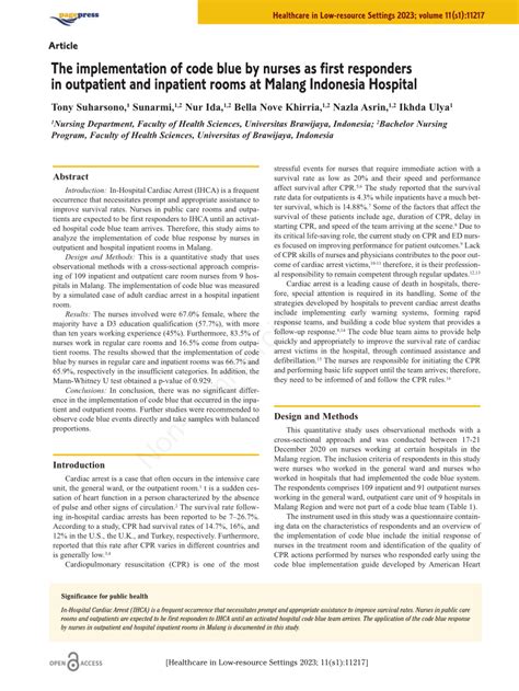 PDF The Implementation Of Code Blue By Nurses As First Responders In Outpatient And Inpatient