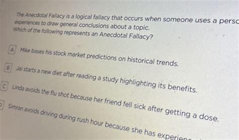 The Anecdotal Fallacy Is A Logical Fallacy Studyx