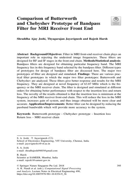 Comparison Of Butterworth And Chebyshev Pdf Filter Signal Processing Low Pass Filter