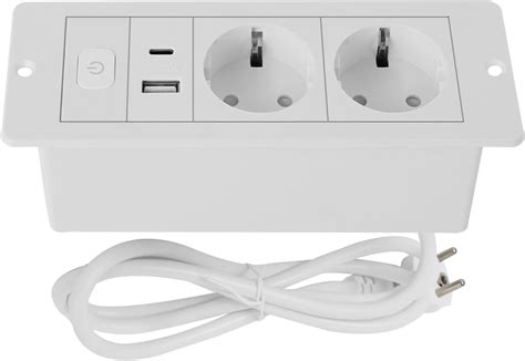 Recessed Socket With 2 Usb A C Sockets For Table Table Worktop Furniture 1 8 M Cable White