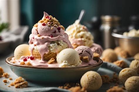 Premium Ai Image Four Scoops Of Ice Cream